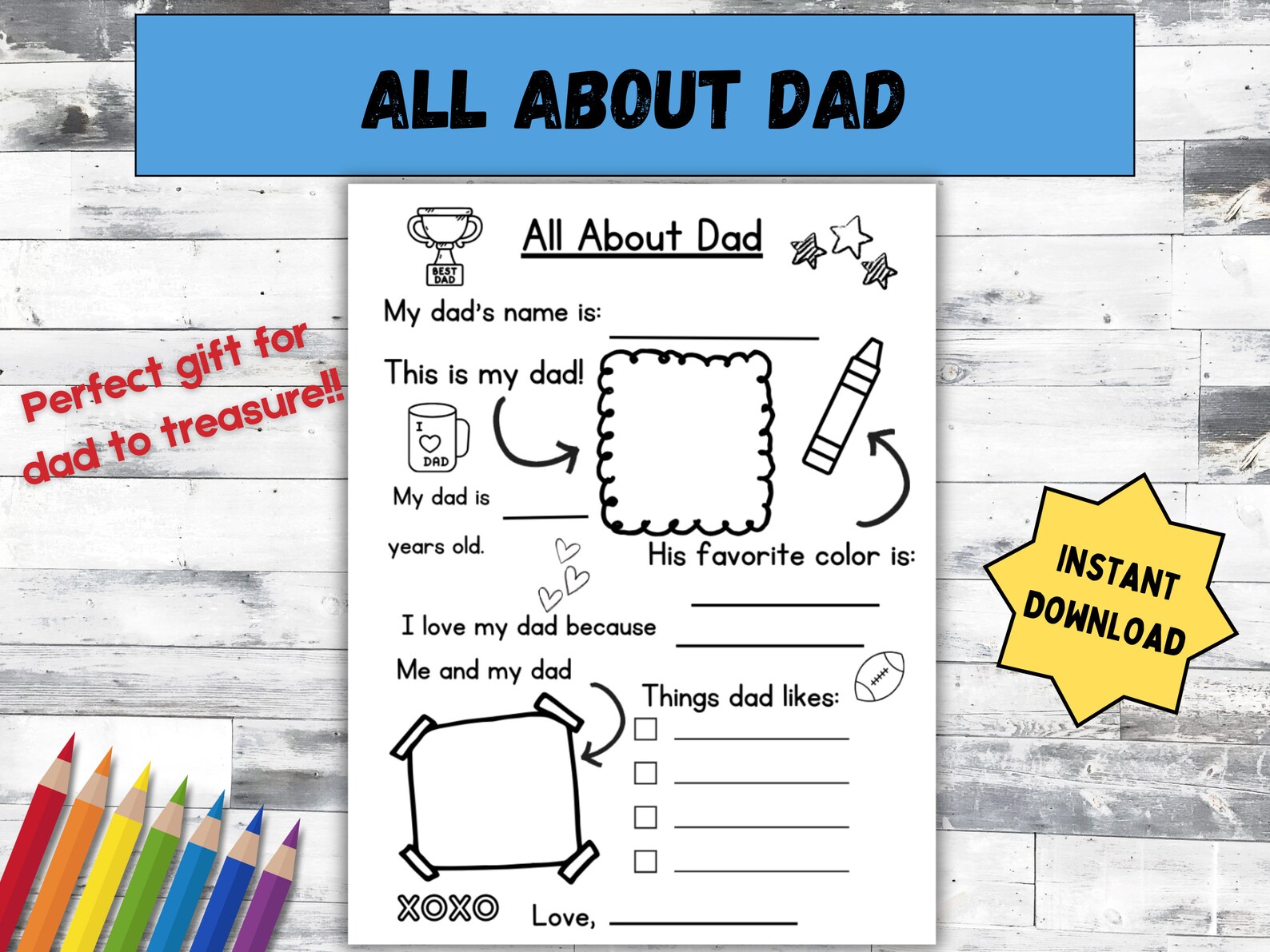 Fathers Day Printable | Fathers Day Gift | Fathers Day Questionnaire ...