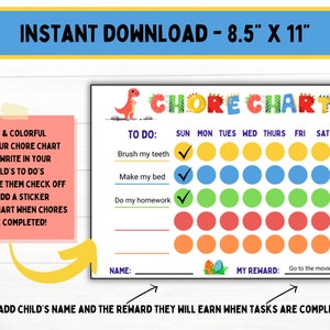 Kids Chore Chart | Dinosaur Chore Chart | Responsibility Chart | Kids ...