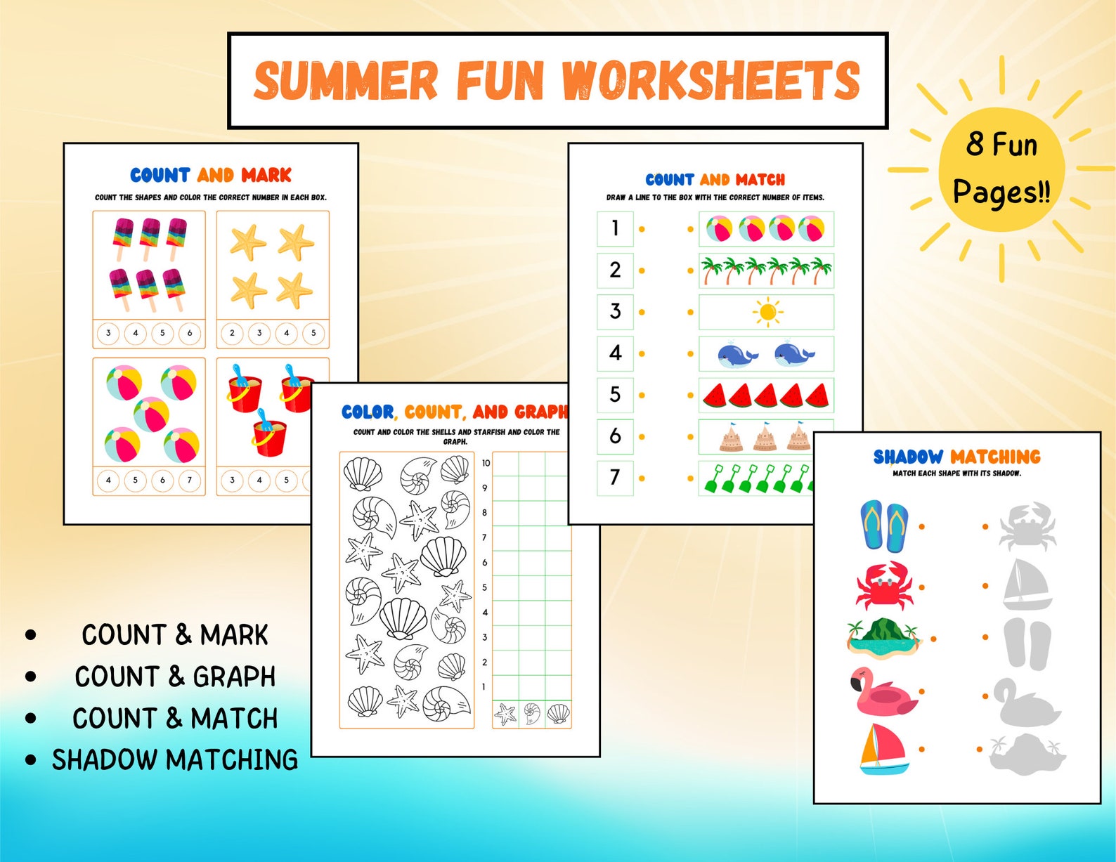 Printable Summer Fun Activities for Kids Educational Summer Worksheets ...
