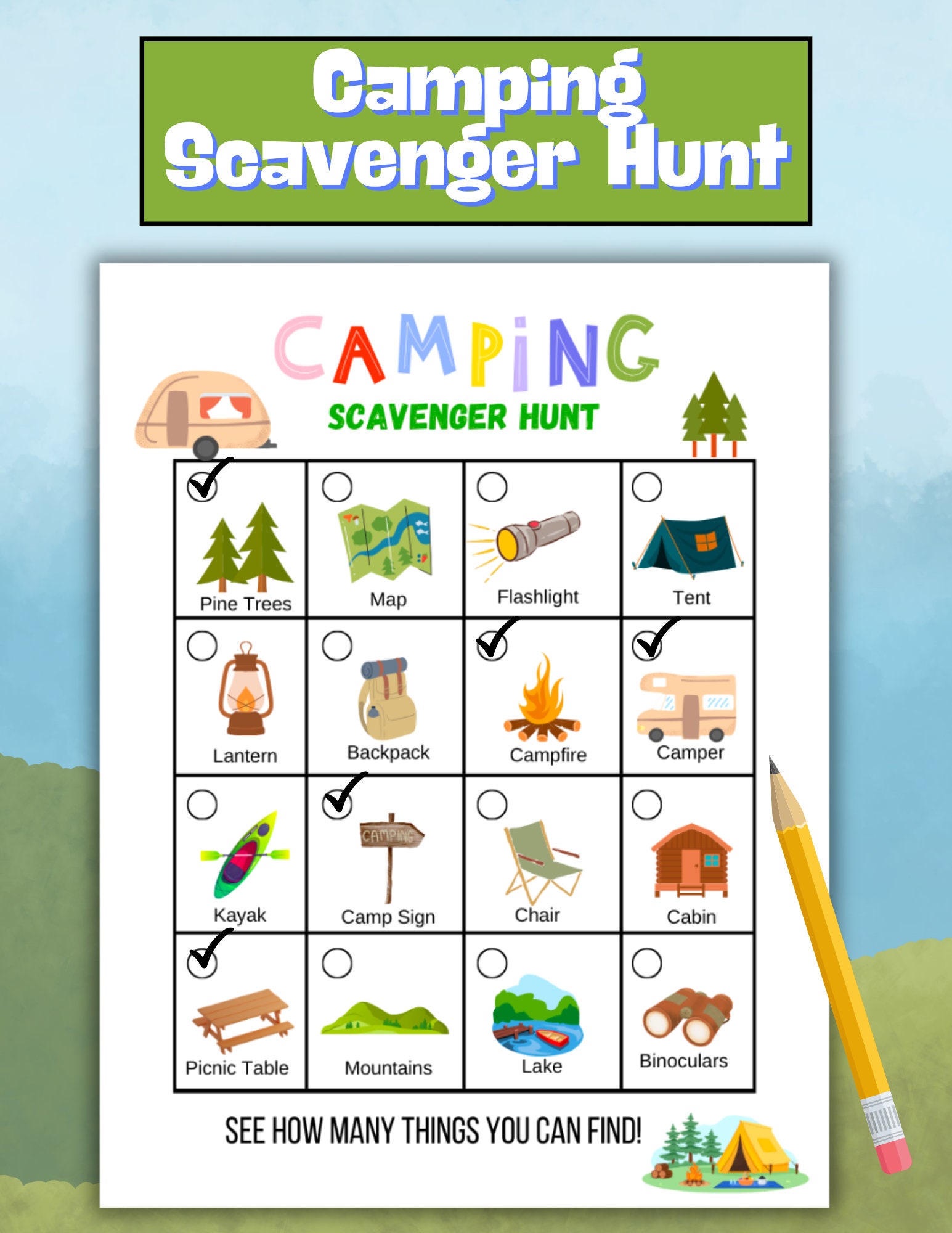 Kids Outdoor Scavenger Hunt, Camping Themed Game, Educational Nature ...
