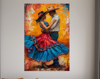 Mexican Dance Art Mexican Folk Dancing Canvas Wall Art Dancing Couple ...