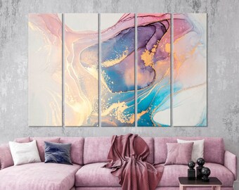 Pink Abstract Art Gold Marble Wall Art Abstract Marble Canvas Art ...