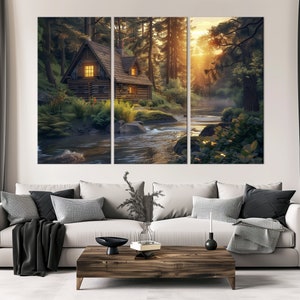 Cabin House Forest Wall Art Rustic Wall Decor River Hunting Lodge ...