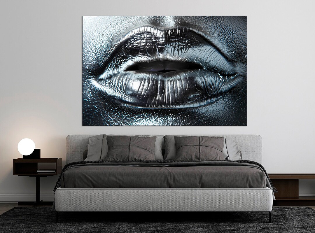 Silver Lips Wall Art Woman Lips Canvas Print Fashion Painting Print ...