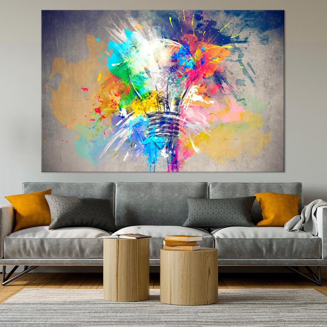 Colorful Light Bulb Large Canvas Wall Art Prints Modern Decor Abstract ...