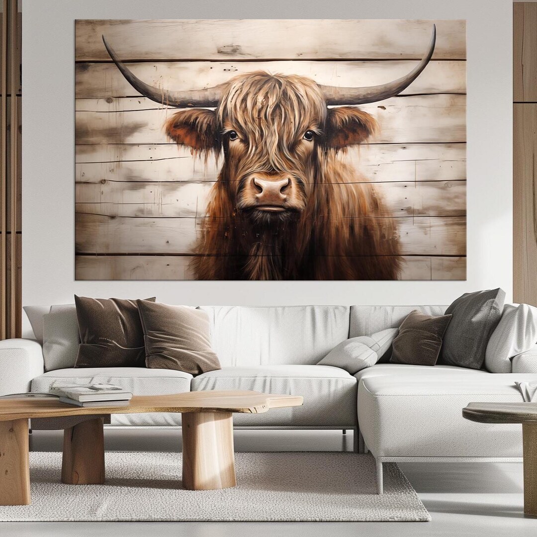 Highland Cow Large Canvas Wall Art Prints Modern Farmhouse Decor Rustic ...