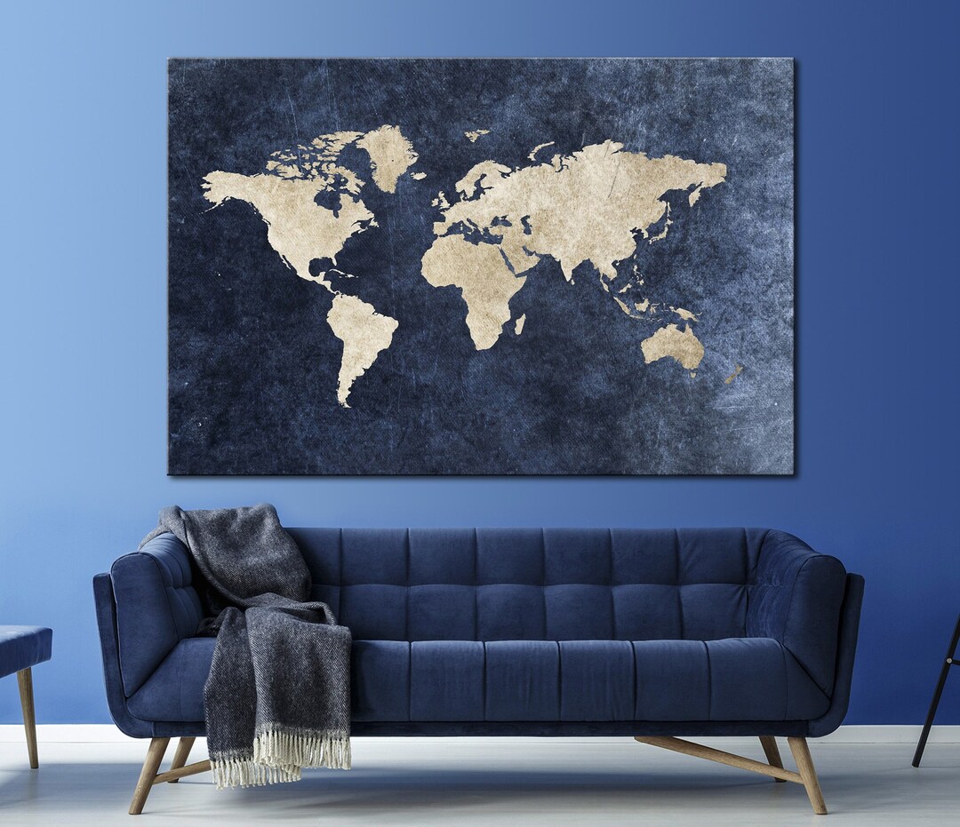 World Map Wall Art Canvas Abstract World Map Print Office Wall Decor ...