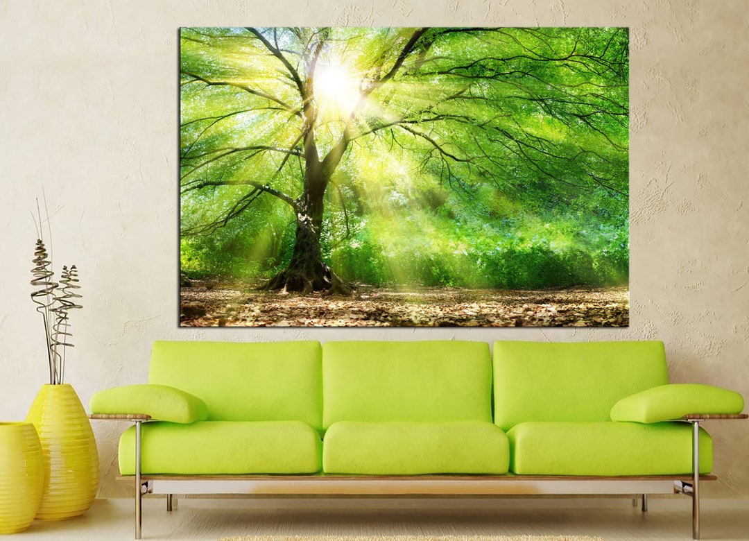 Green Tree Wall Art Canvas Sunshine Through Tree Art Prints Forest Wall ...
