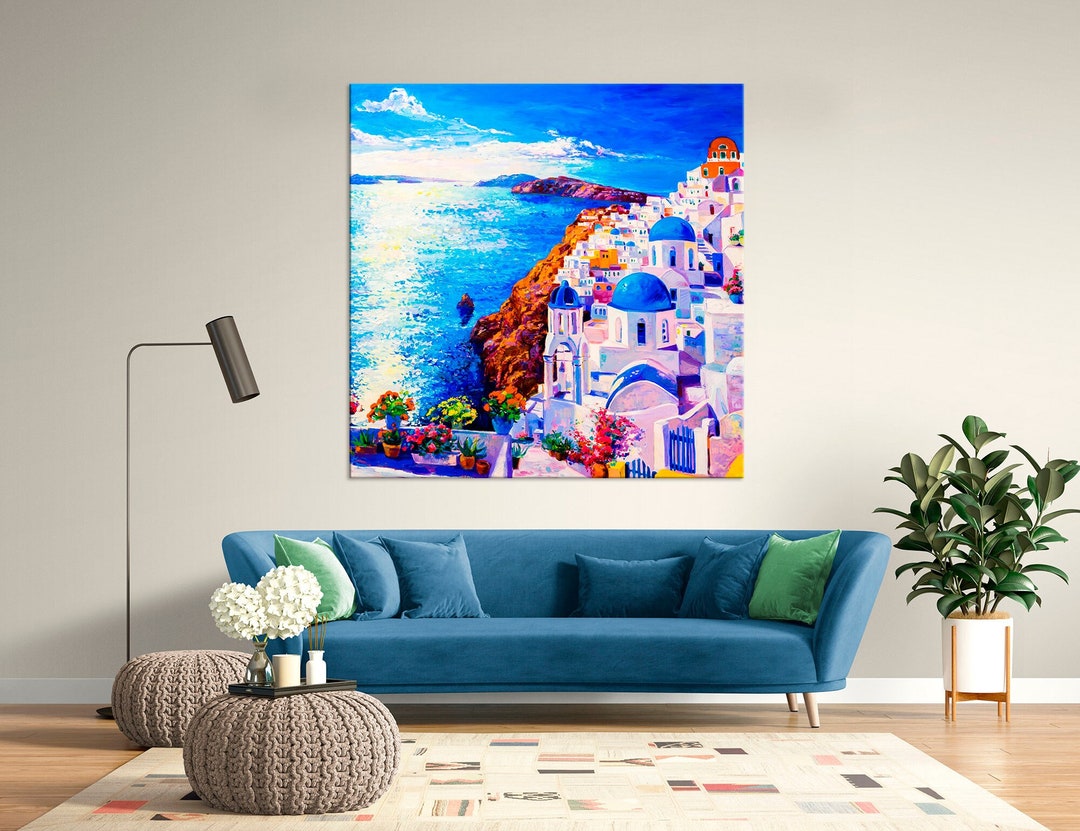 Santorini Greece Print Seascape Wall Art Greece Art Print Blue and ...