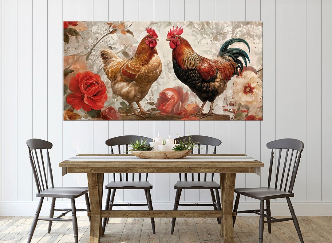 Rooster Canvas Wall Art Rustic Farmhouse Decor Floral Rooster Art Farm ...
