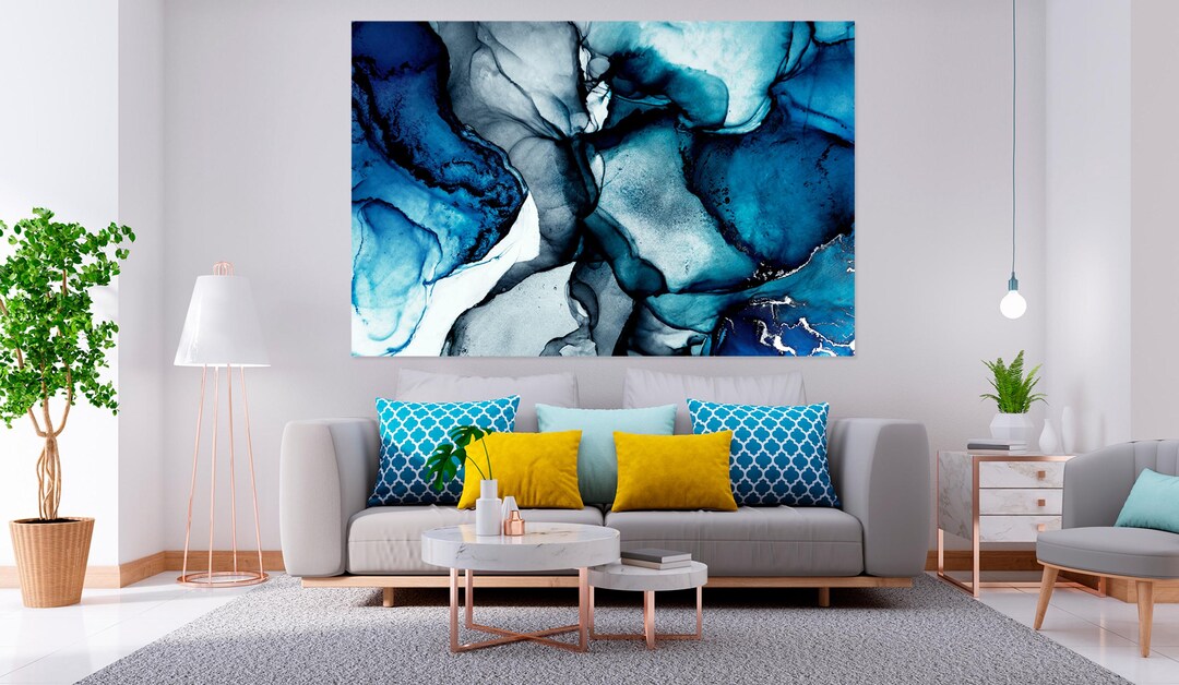 Blue Abstract Large Canvas Wall Art Prints Moredn Fluid Art Minimalist ...