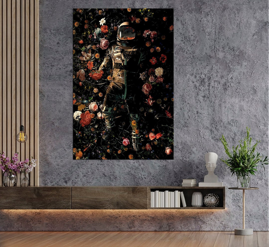 Nasa Astronaut Wall Art Canvas Astronaut in Flowers Large Canvas Art ...