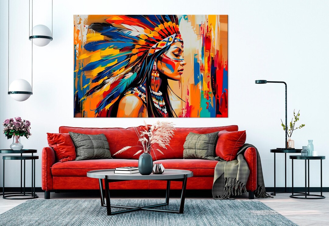 Native American Wall Art American Indian Woman Canvas Print Colorful ...