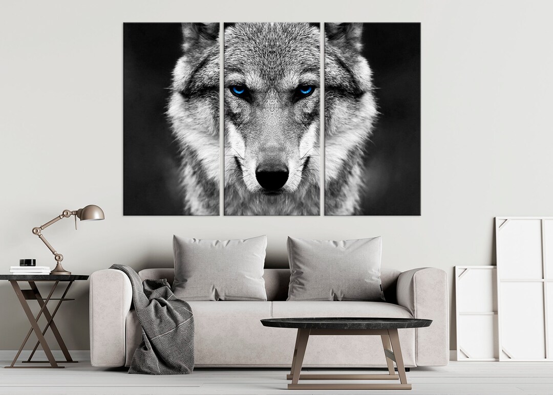 Wolf Wall Art Animal Print Wildlife Art Black and White Wolf Canvas ...