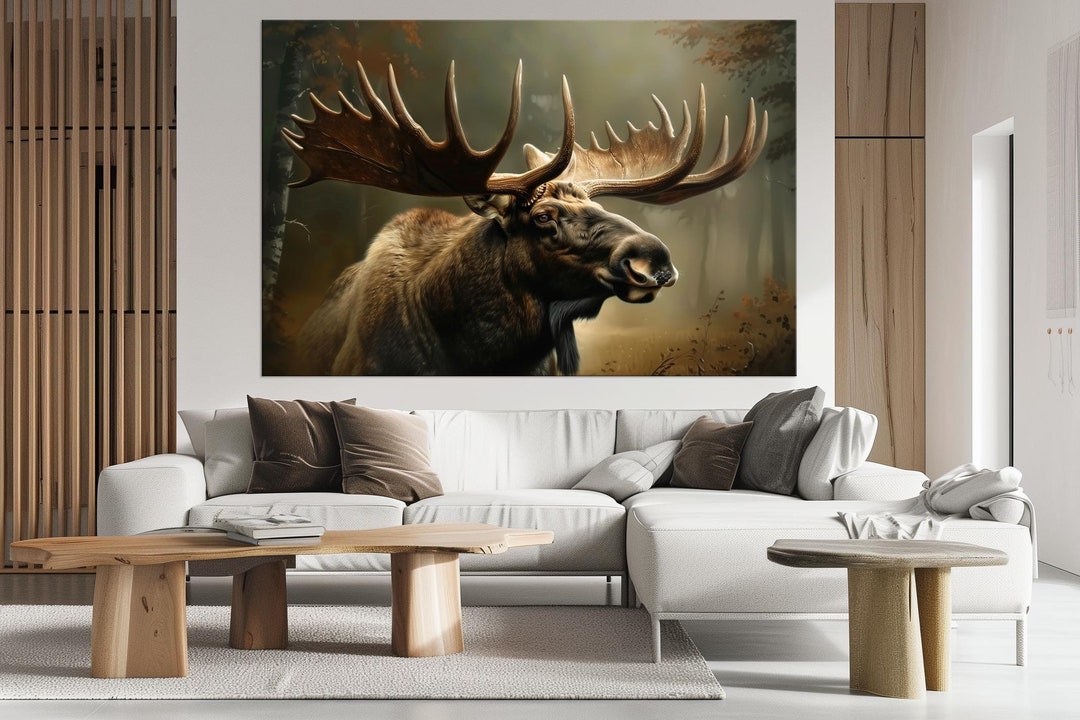 Moose Canvas Print Hunting Gifts Woodland Animals Wall Art Moose Head ...