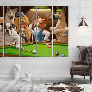 Pool Billiards Wall Art Dogs Playing Pool Wall Art Print Billiards Game ...