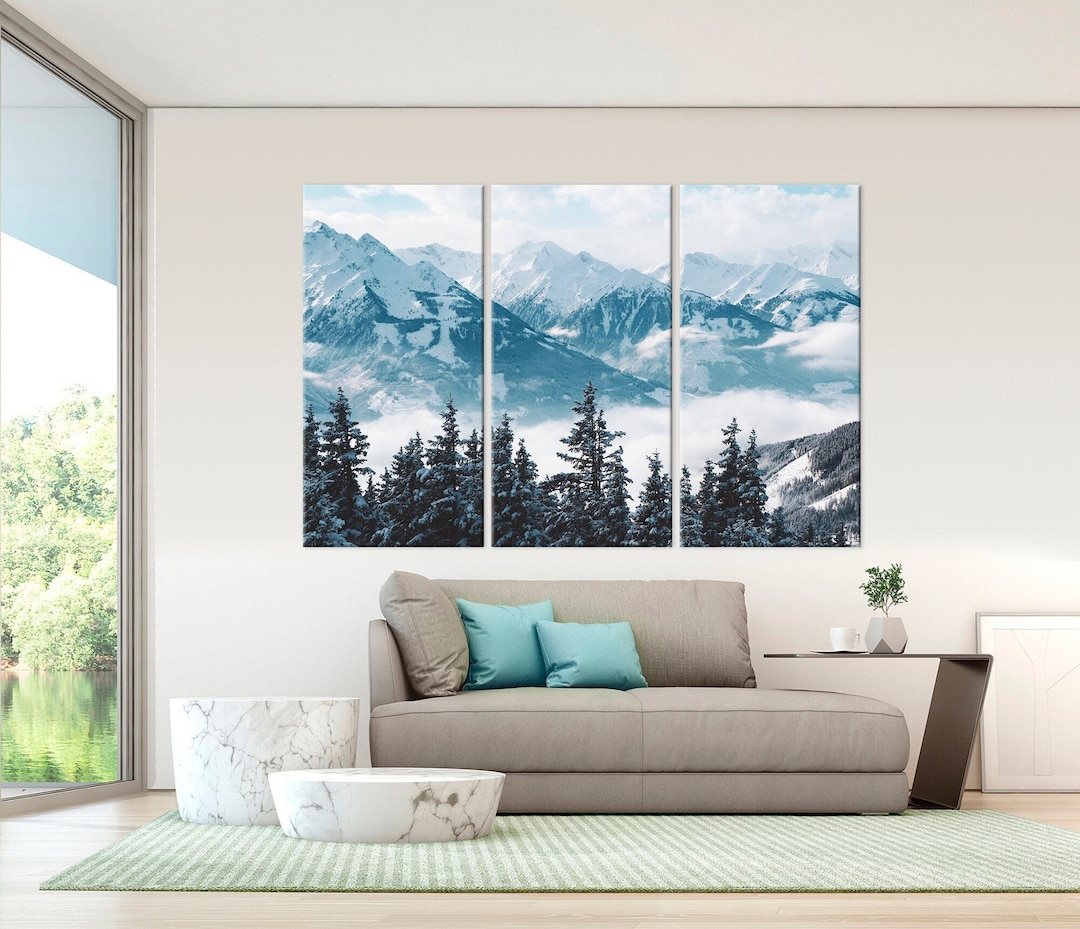 Winter Mountain Wall Art Mountain Forest Art Snowy Mountains Landscape ...