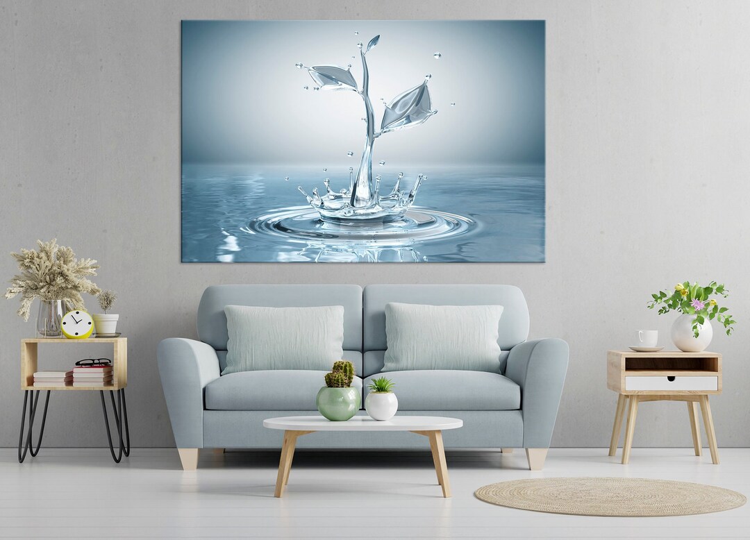 Blue Leaf Splash Art Water Drop Print Bathroom Wall Art Modern Art ...