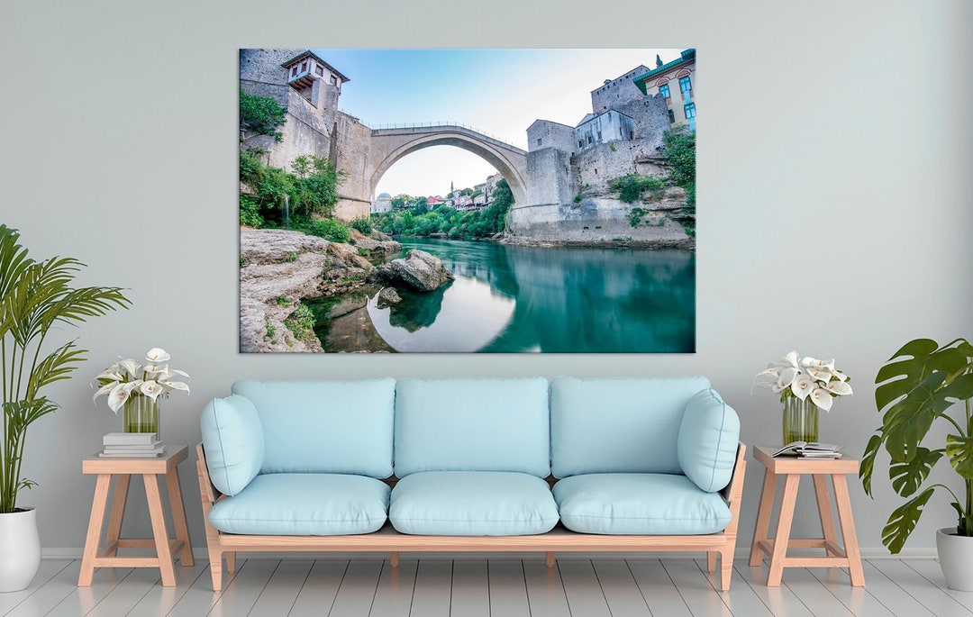 Bosnia Old Bridge Mostar Canvas Print Landscape Wall Art Old City ...