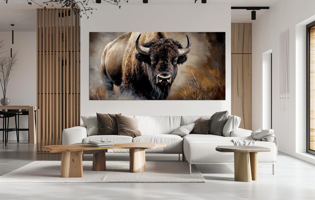 Bison Canvas Wall Art: American Buffalo Portrait, Farmhouse Decor - Etsy