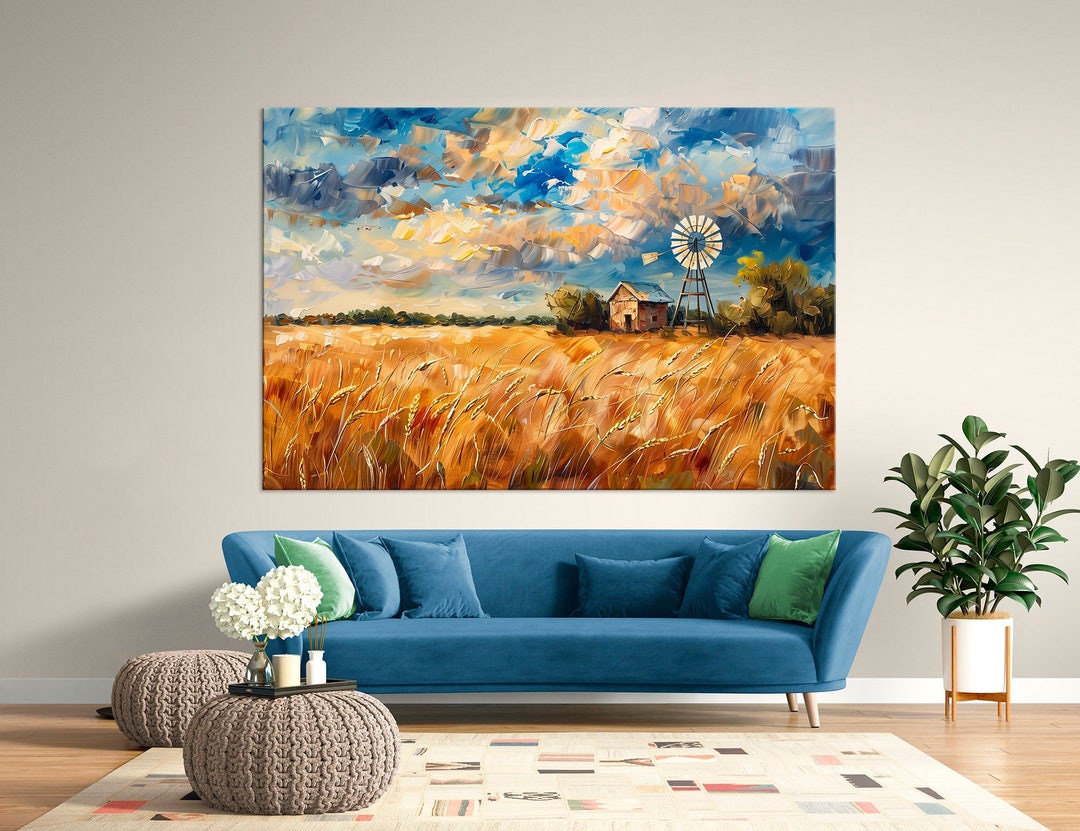 Wheat Field Canvas Wall Art Country Landscape Print Farmhouse Decor ...