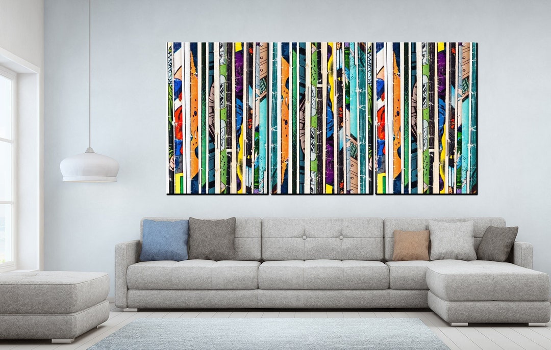 Colorful Wall Art Bright Stripes Comic Book Art Print Superhero Print ...