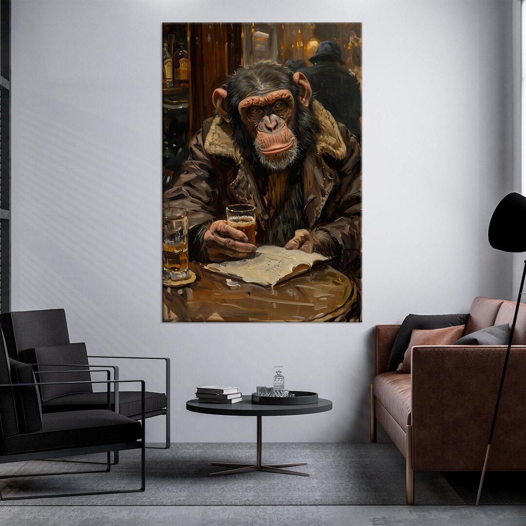 Monkey Bar Large Canvas Wall Art Prints Man Cave Decor Beer Pub Monkey ...