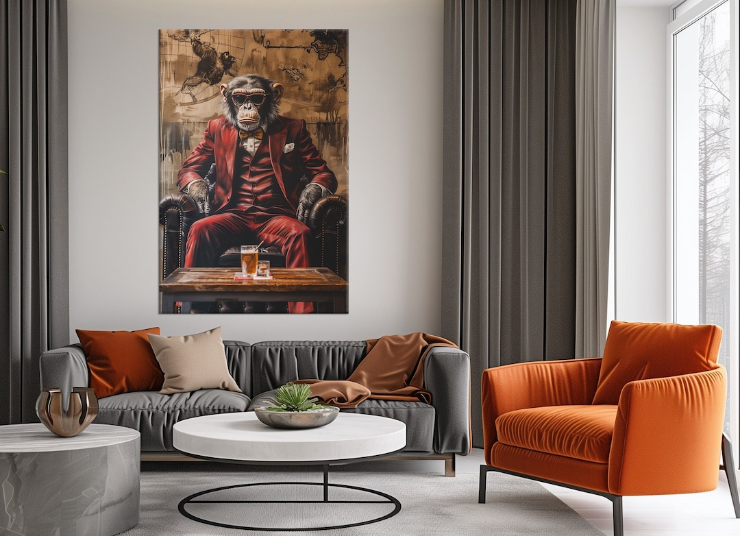 Monkey Gentleman Canvas Print Monkey Portrait Cabin Decor Monkey ...