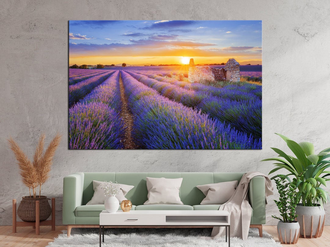 Lavender Field Canvas Wall Art Sunset Landscape Painting - Etsy