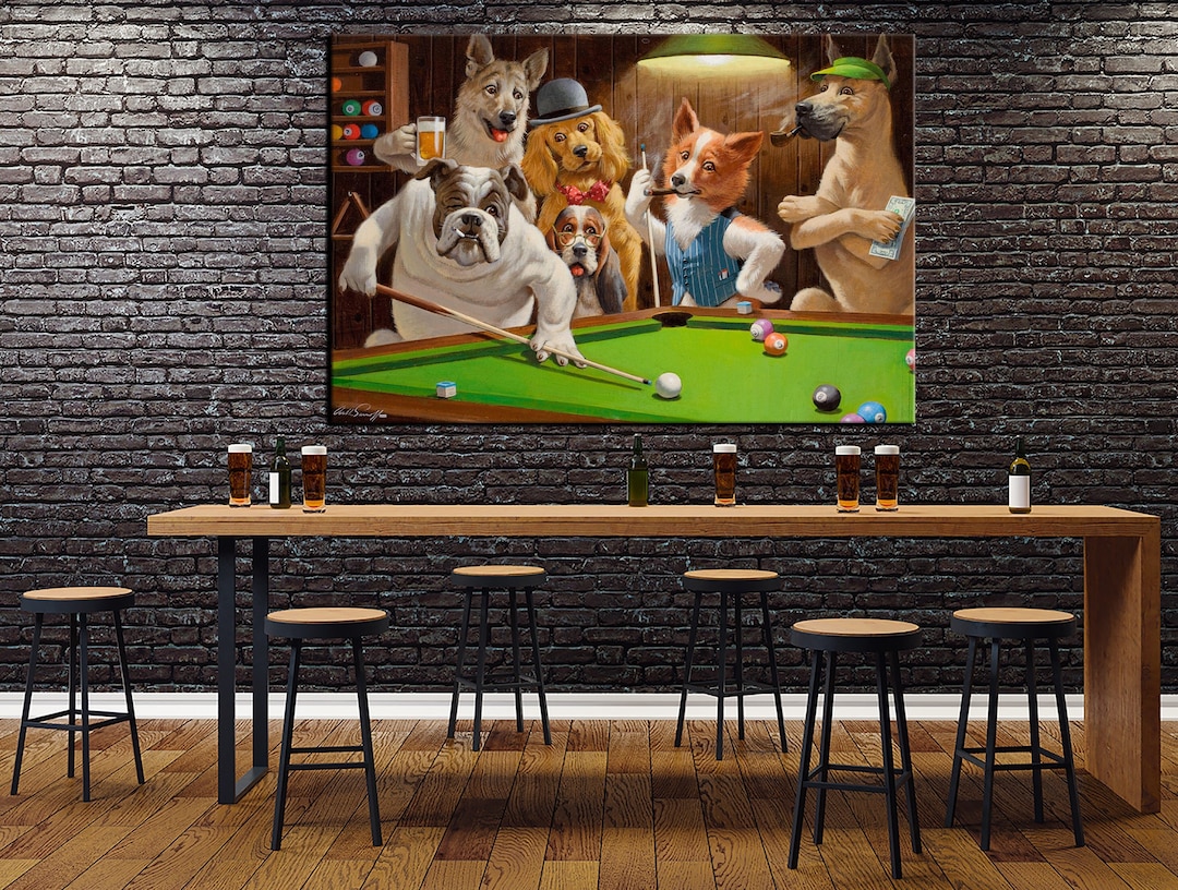 Pool Billiards Wall Art Dogs Playing Pool Wall Art Print Billiards Game ...