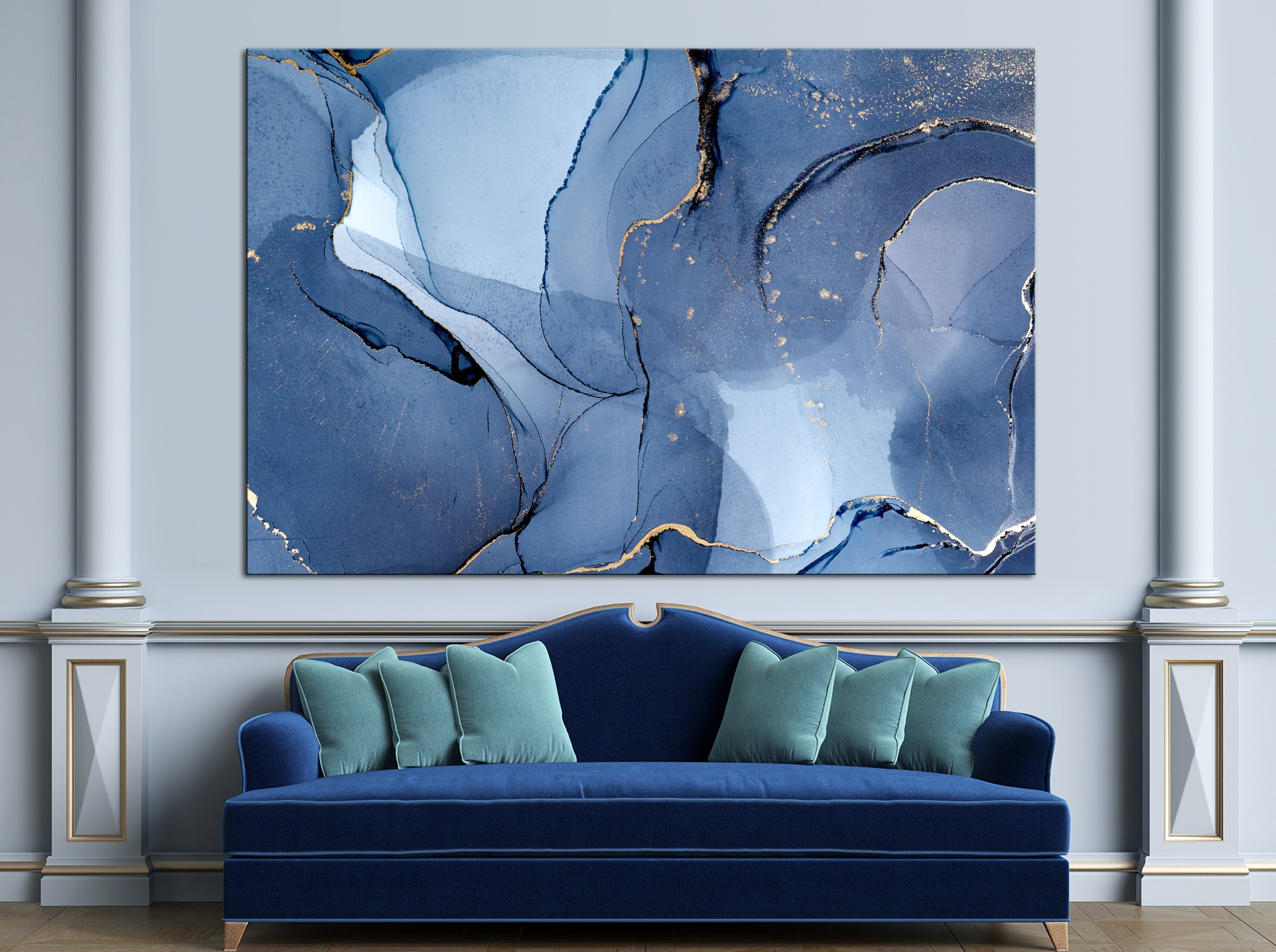 Blue Marble Wall Art Abstract Art Print Modern Home Decor | Etsy