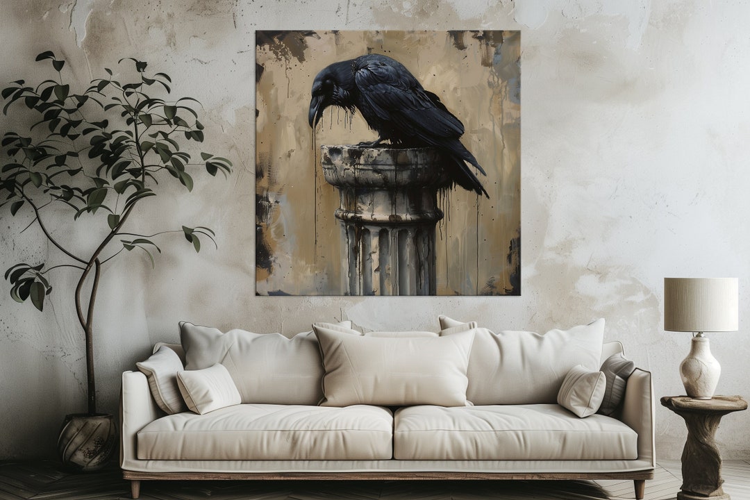 Mystical Raven Canvas Print Black Crow Wall Art Gothic Wall Decor Dark ...