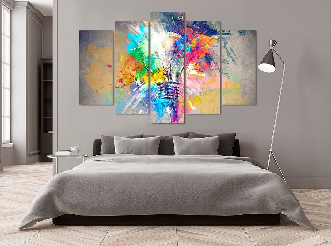 Colorful Light Bulb Canvas Bulb Abstract Painting Print Modern Wall Art ...