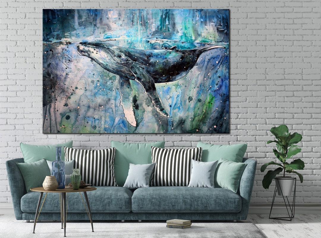 Whale Art Prints Watercolor Humpback Whale Wall Art Canvas Nautical ...