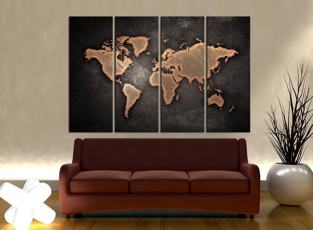 Large World Map Canvas Print World Map Wall Art Travel Map Large Canvas ...