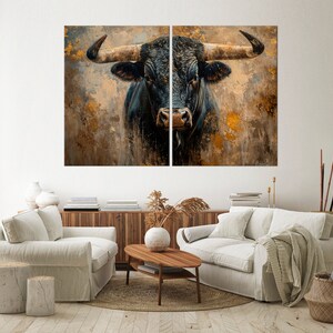 Black Bull Canvas Wall Art Buffalo Painting Print Rustic Farm Prints ...