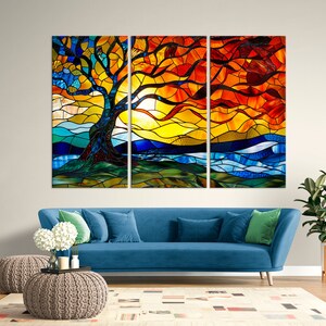 Vibrant Mosaic Tree Wall Art Stained Glass Tree Canvas Print Tree of ...