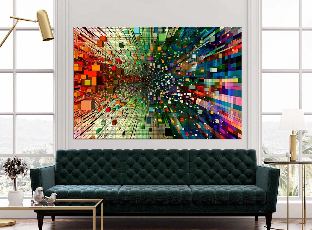 Abstract Virtual Reality Canvas Print Flying Colorful Pixel Wall Art ...