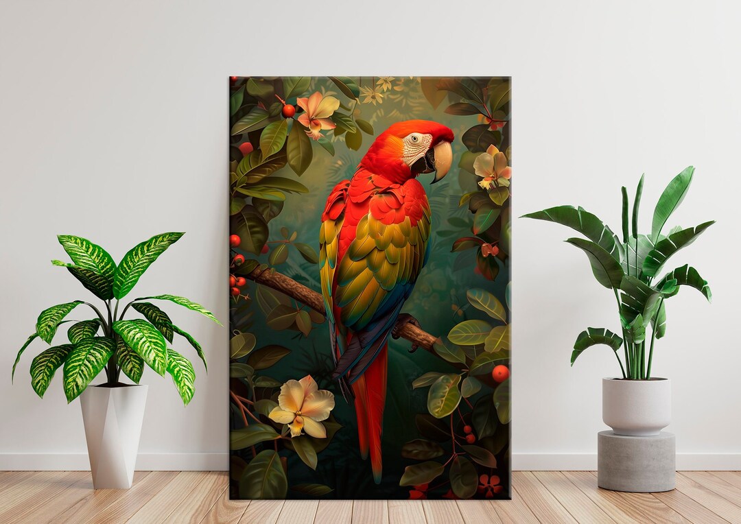 Colorful Parrot Canvas Print Tropical Bird Art Print Parrot Macaw Print ...