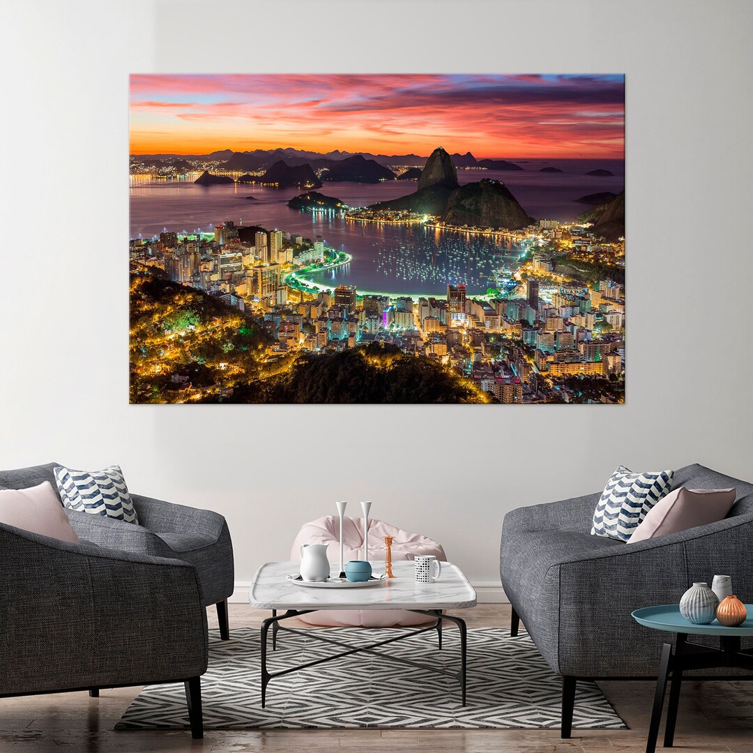 Rio De Janeiro Print City Skyline Wall Art Sunset Landscape Print Rio ...