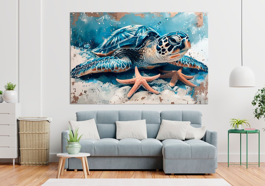 Sea Turtle Canvas Print Sea Life Art Nautical Decor Sea Turtle Wall Art ...