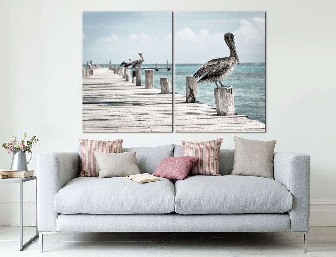 Pelican Canvas Wall Art Sea Bird Prints Coastal Decor Pelican Print ...