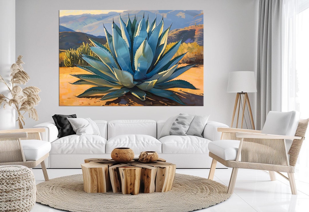 Blue Agave Wall Art Cactus Print Agave Tequilana Floral Print Large ...