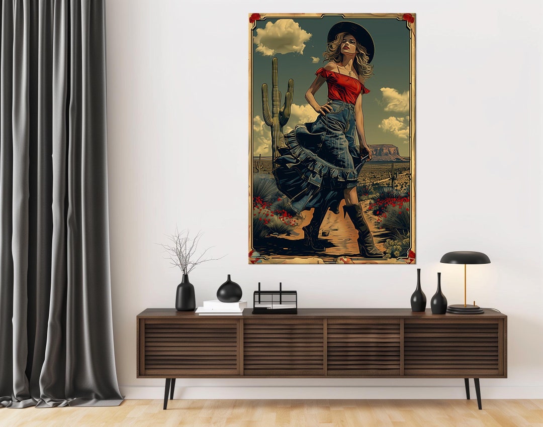 Cowgirl Wall Art Western Cowgirl Art Print Arizona Large Wall Art Retro ...