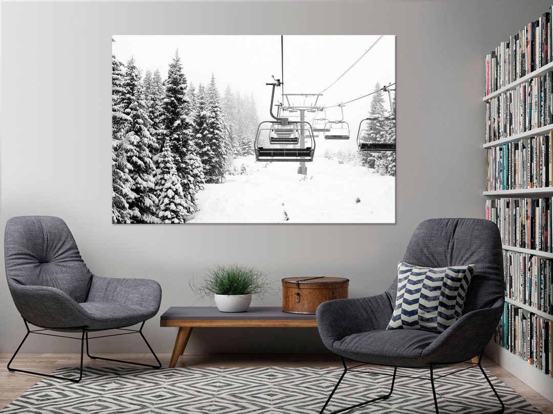 Ski Lift Canvas Print Skiing Art Winter Mountain Art Print Ski Canvas ...