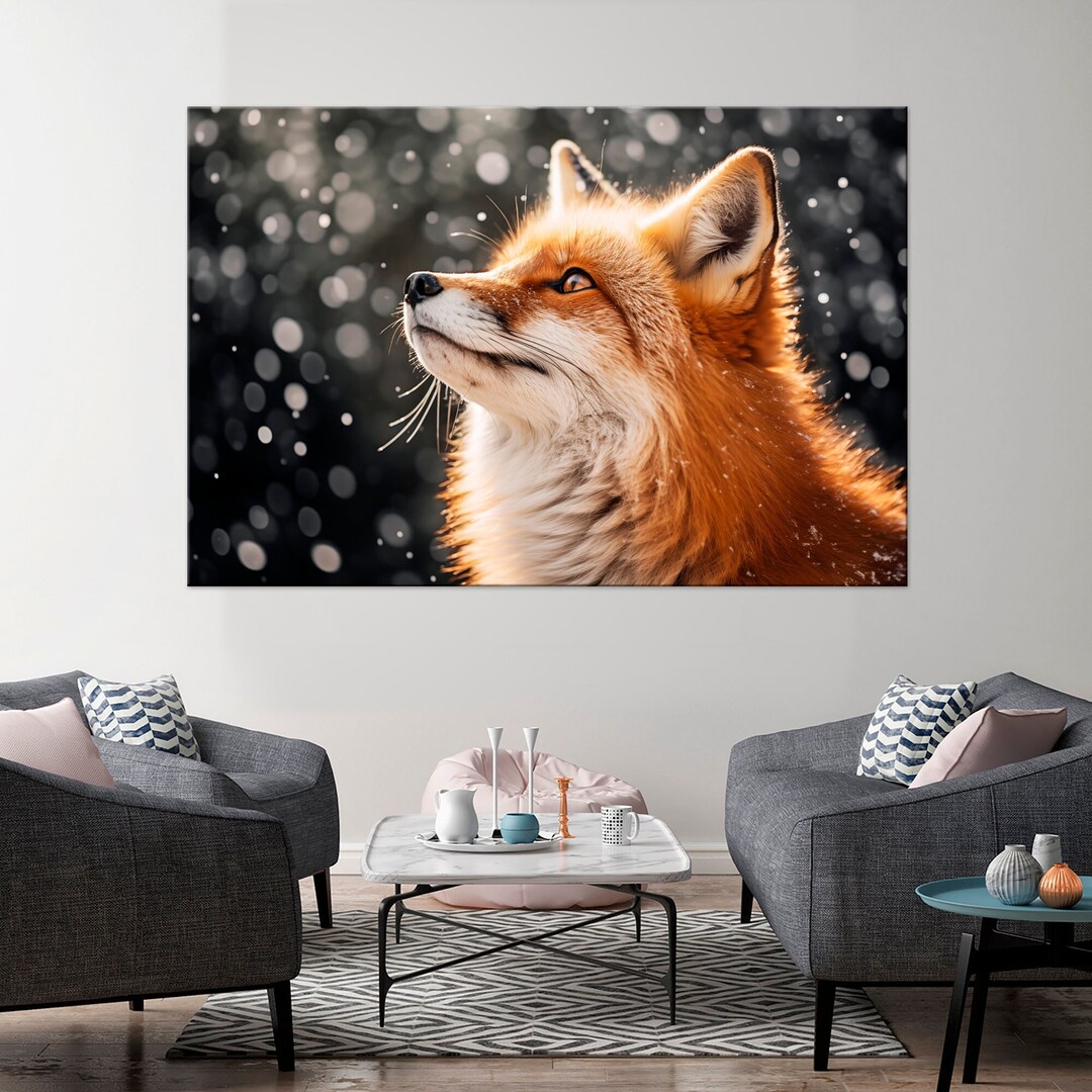 Snow Fox Art Animal Print Red Fox in Winter Canvas Print Kids Room ...