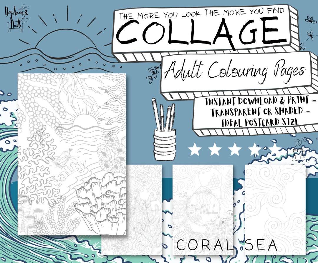 Adult Colouring Pages Collage Daydream Doodle Instant Printable ...