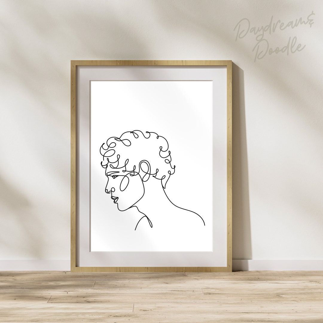 Short Curly Haired Line Art Instant Print Download Simplistic ...