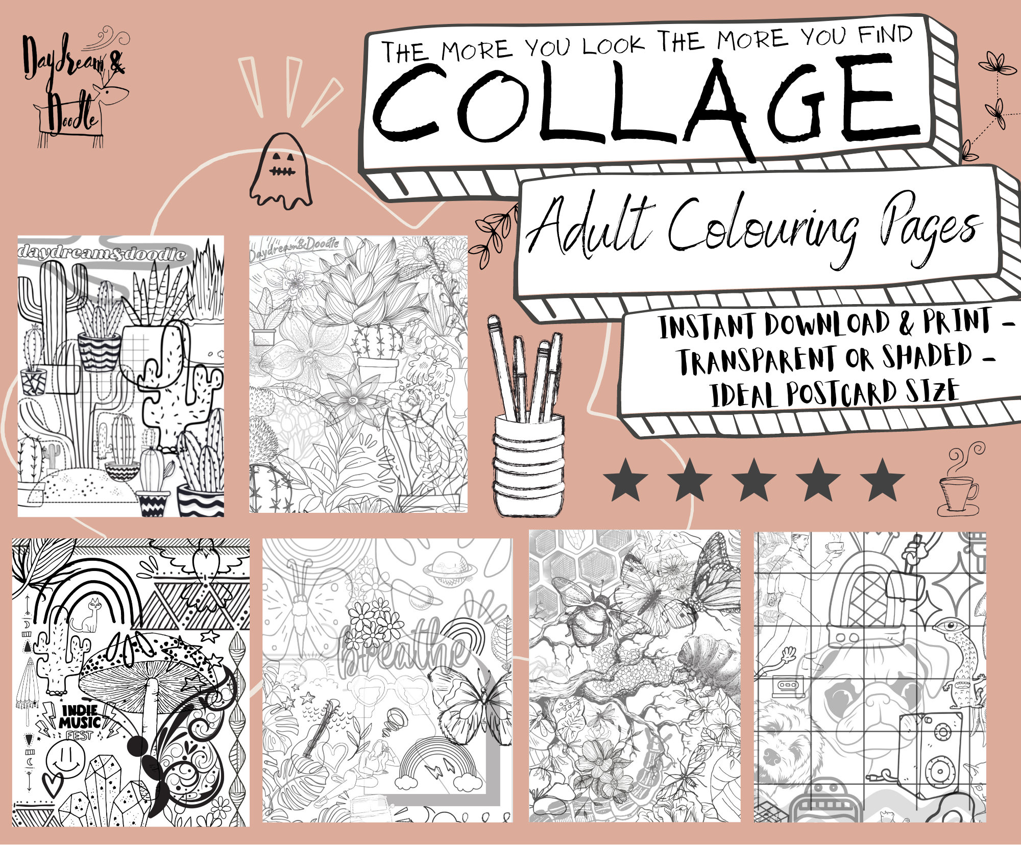 Adult Collage Colouring Pages Instant Download SALE - Etsy