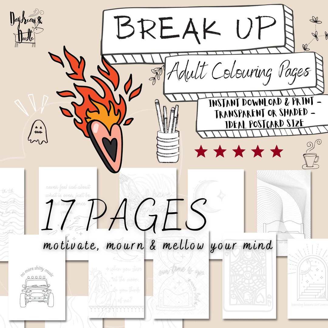 Heartbreak Coping Adult Colouring Pages Artist Paint Instant Download ...